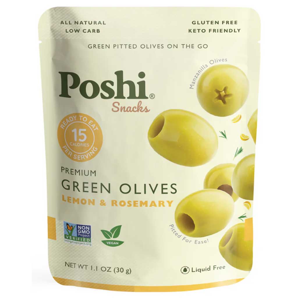 Poshi Lemon & Rosemary Green Olives – Good Vibes Snacks